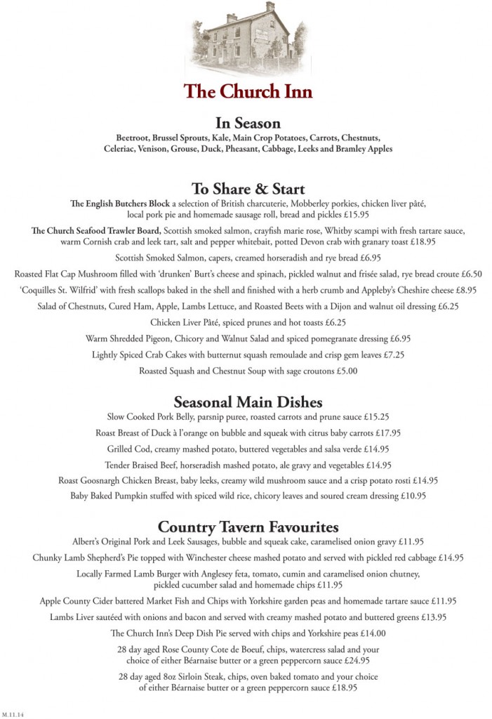 Our Menus | The Church Inn of mobberley