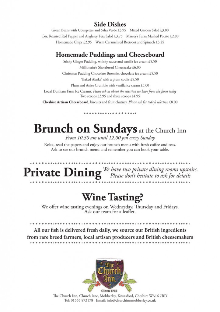 Our Menus | The Church Inn of mobberley