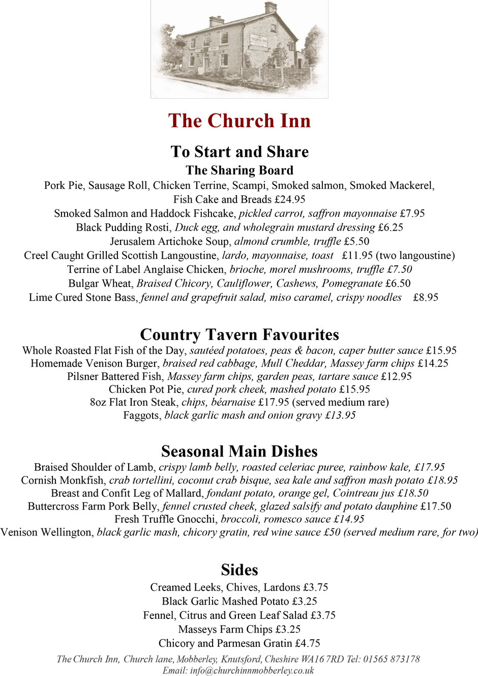 Monday-Saturday | The Church Inn of mobberley