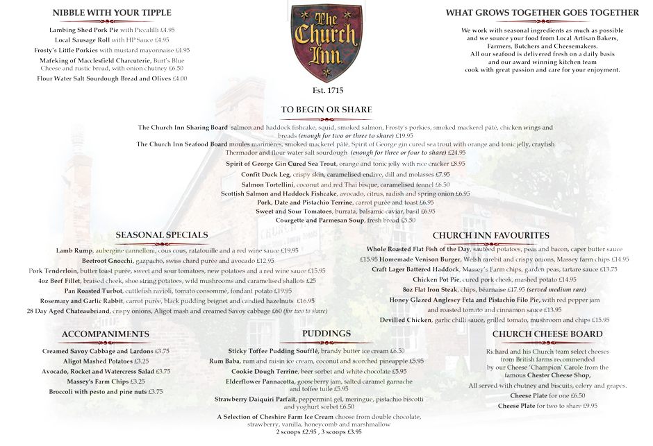 Monday-Saturday | The Church Inn of mobberley