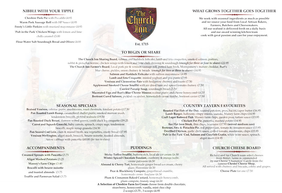 Monday-Saturday | The Church Inn of mobberley