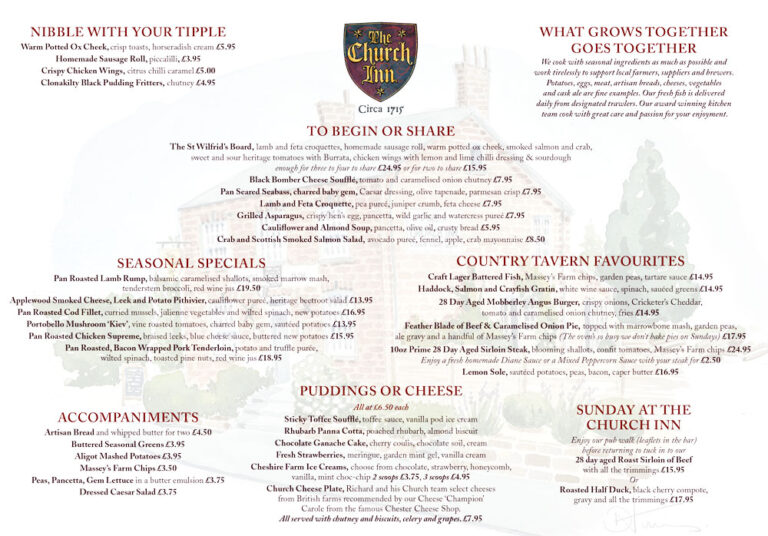 Monday-Saturday | The Church Inn of mobberley