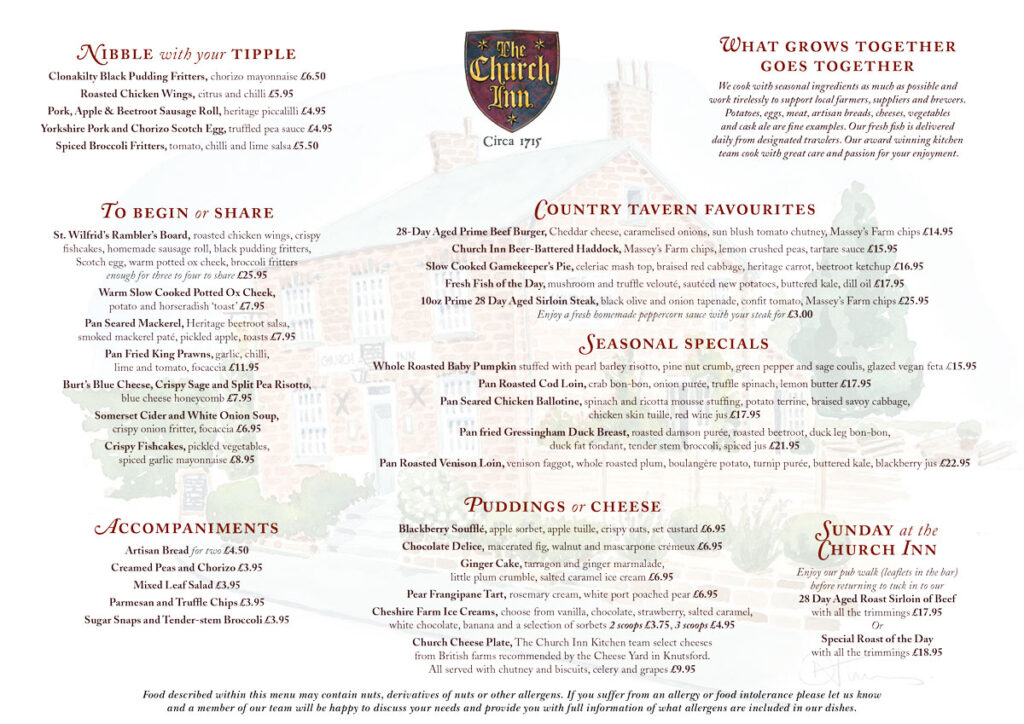 Main Menu | The Church Inn of mobberley