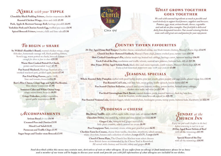 Main Menu | The Church Inn of mobberley