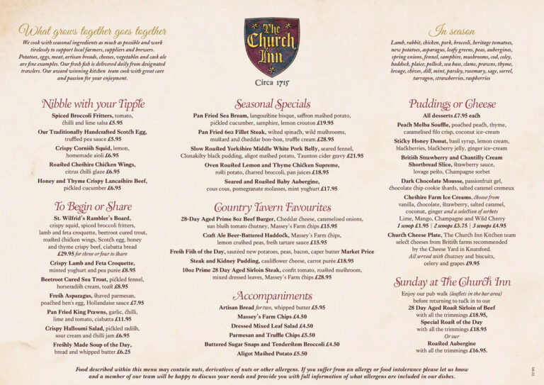 Main Menu | The Church Inn of mobberley
