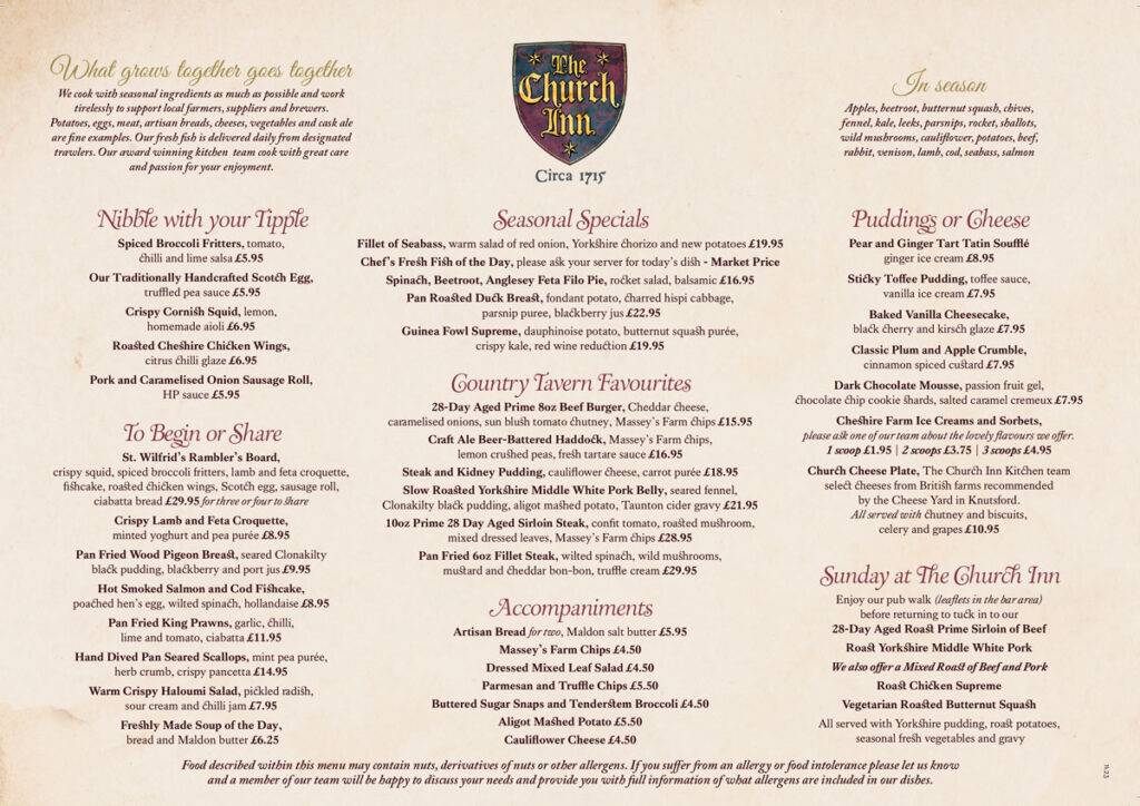 Main Menu | The Church Inn of mobberley