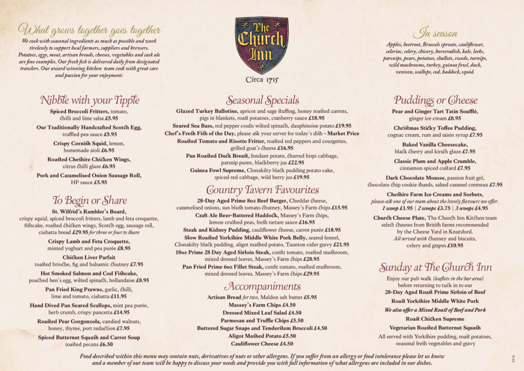 Main Menu | The Church Inn of mobberley