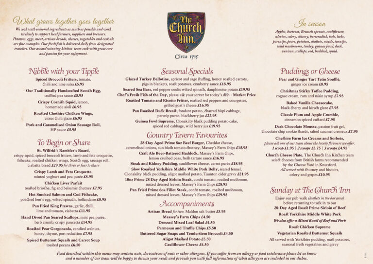 Main Menu | The Church Inn of mobberley