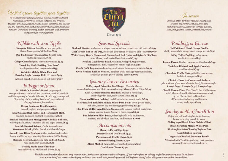 Main Menu | The Church Inn of mobberley