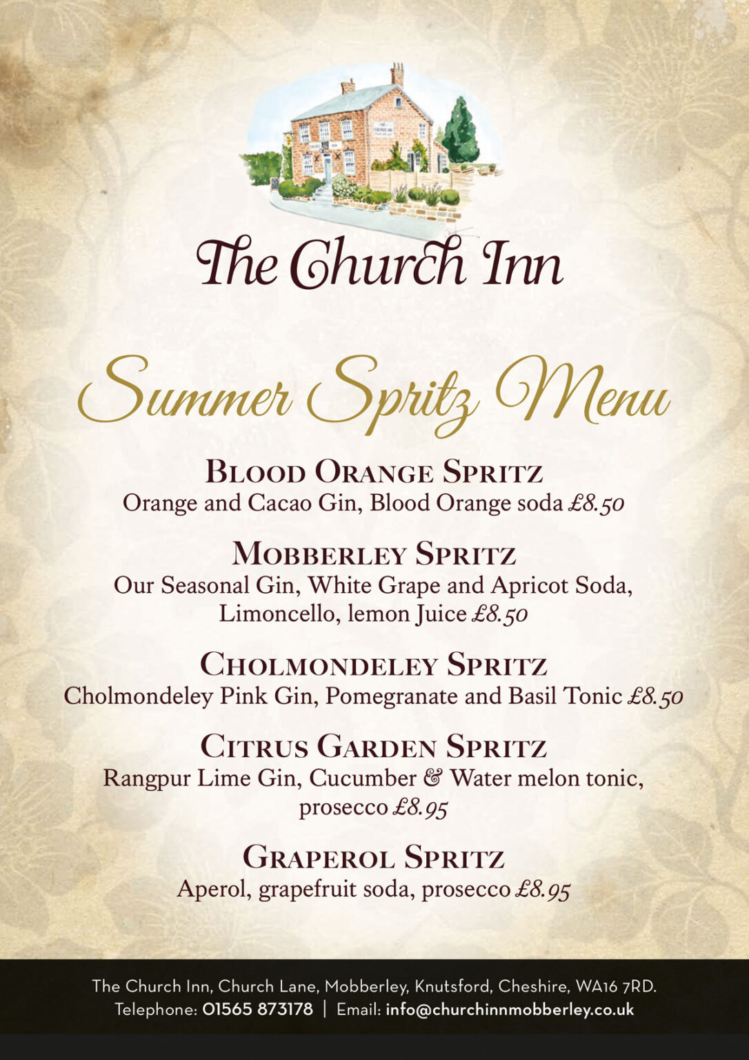 Summer Spritz Menu | The Church Inn of mobberley