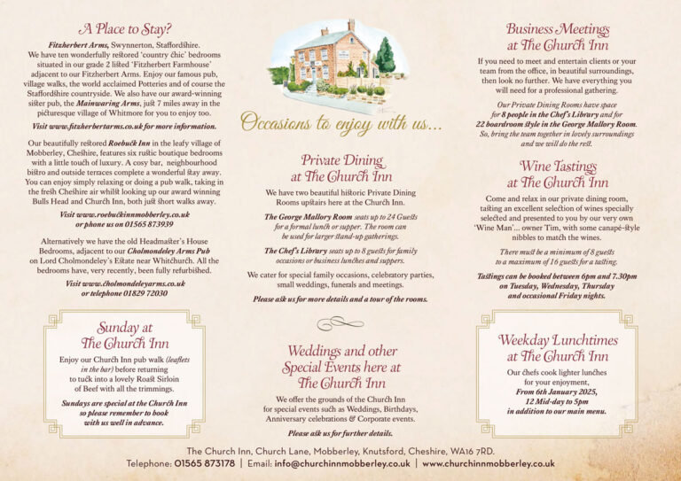 Main Menu | The Church Inn of mobberley